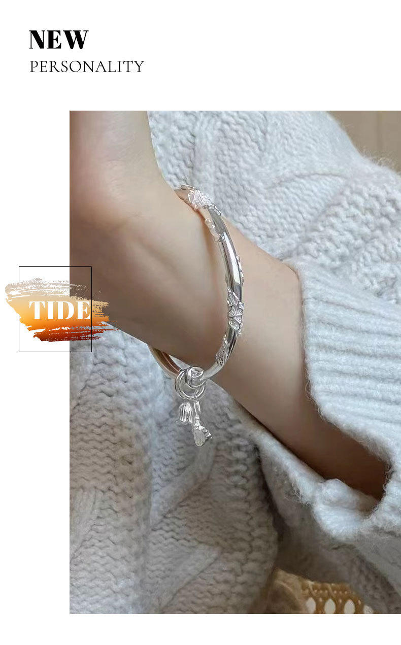 赋能集团大象赋能供应链选品平台 - - 【HY】新款s999足银繁花似锦花蕊蝴蝶实心推拉国潮纯银手镯（足银发货不退）